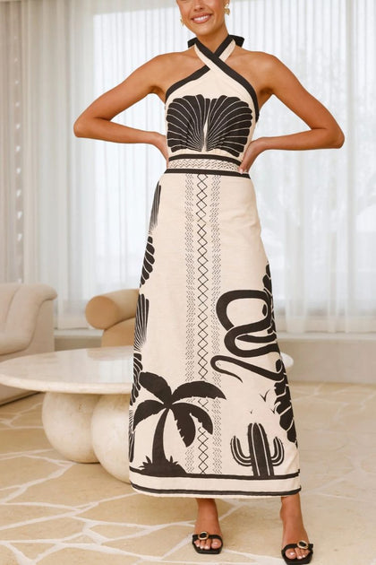 Shell Print Holiday Style Halter Neck Maxi Dress – SwimGirlsBoutique