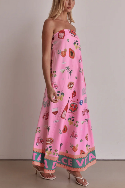 Feeling Fun Linen Blend Unique Print Off Shoulder Loose Maxi Dress ...